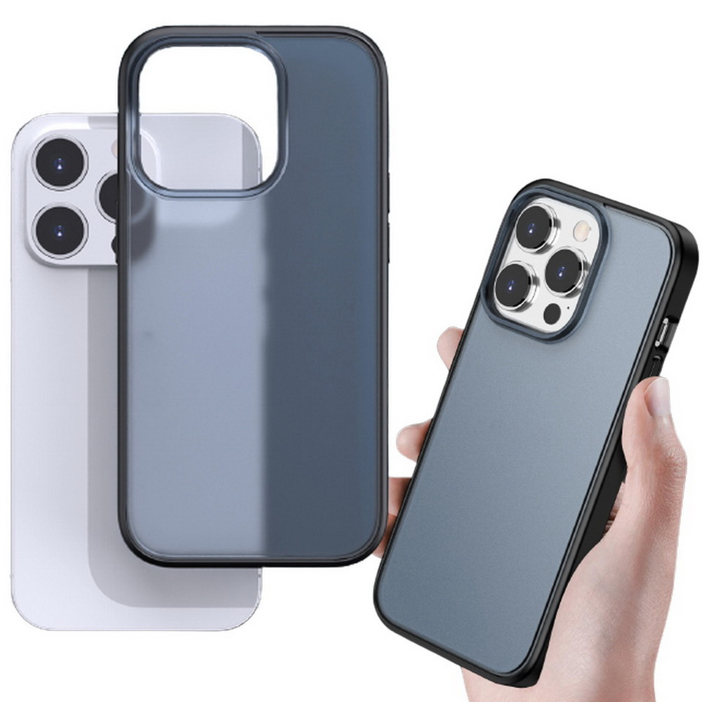 D-Pro Matte Hybrid etui matowe obudowa iPhone 14 (Black + Blue) | Apple ...